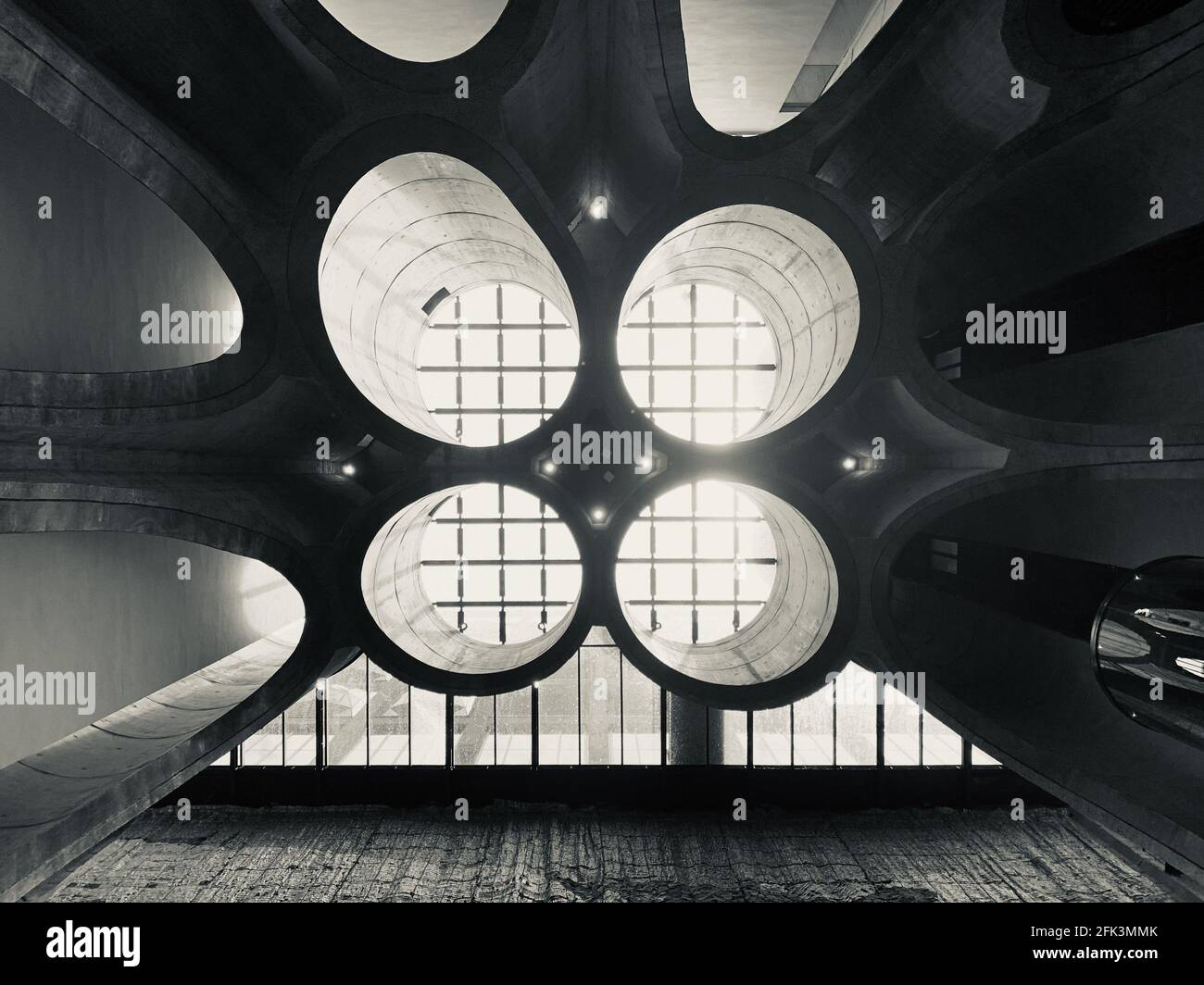 Low-angle shot of the modern architectural design of the atrium of the ...