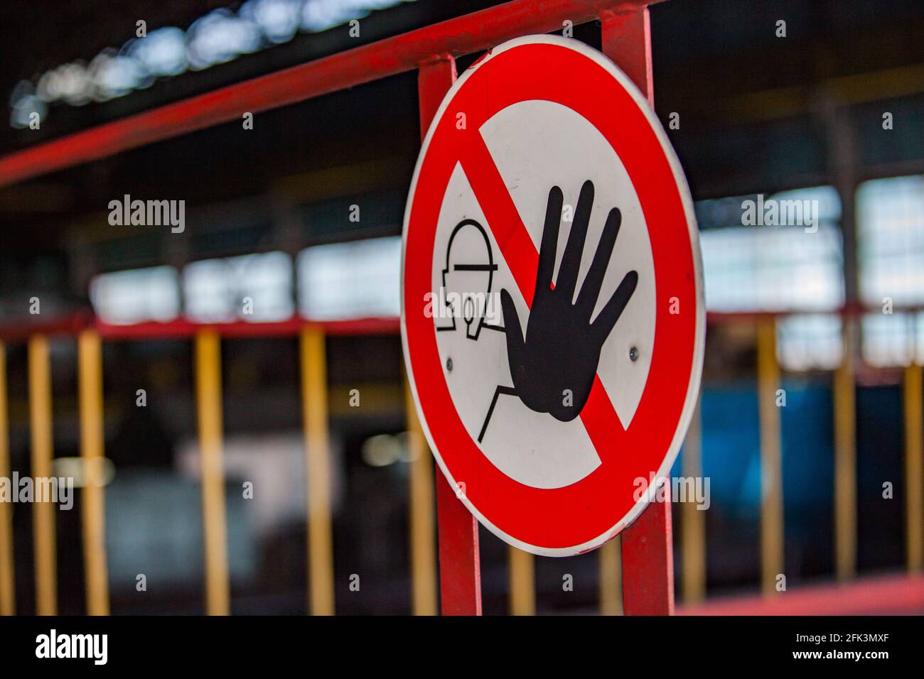 Prohibition sign on construction site. Blurred background Stock Photo ...