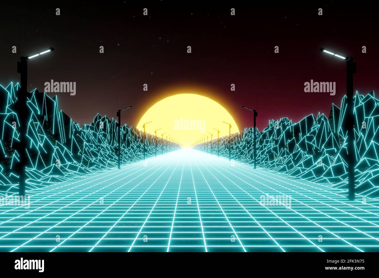 technological futuristic highway at sunset 3d illustration Stock Photo ...
