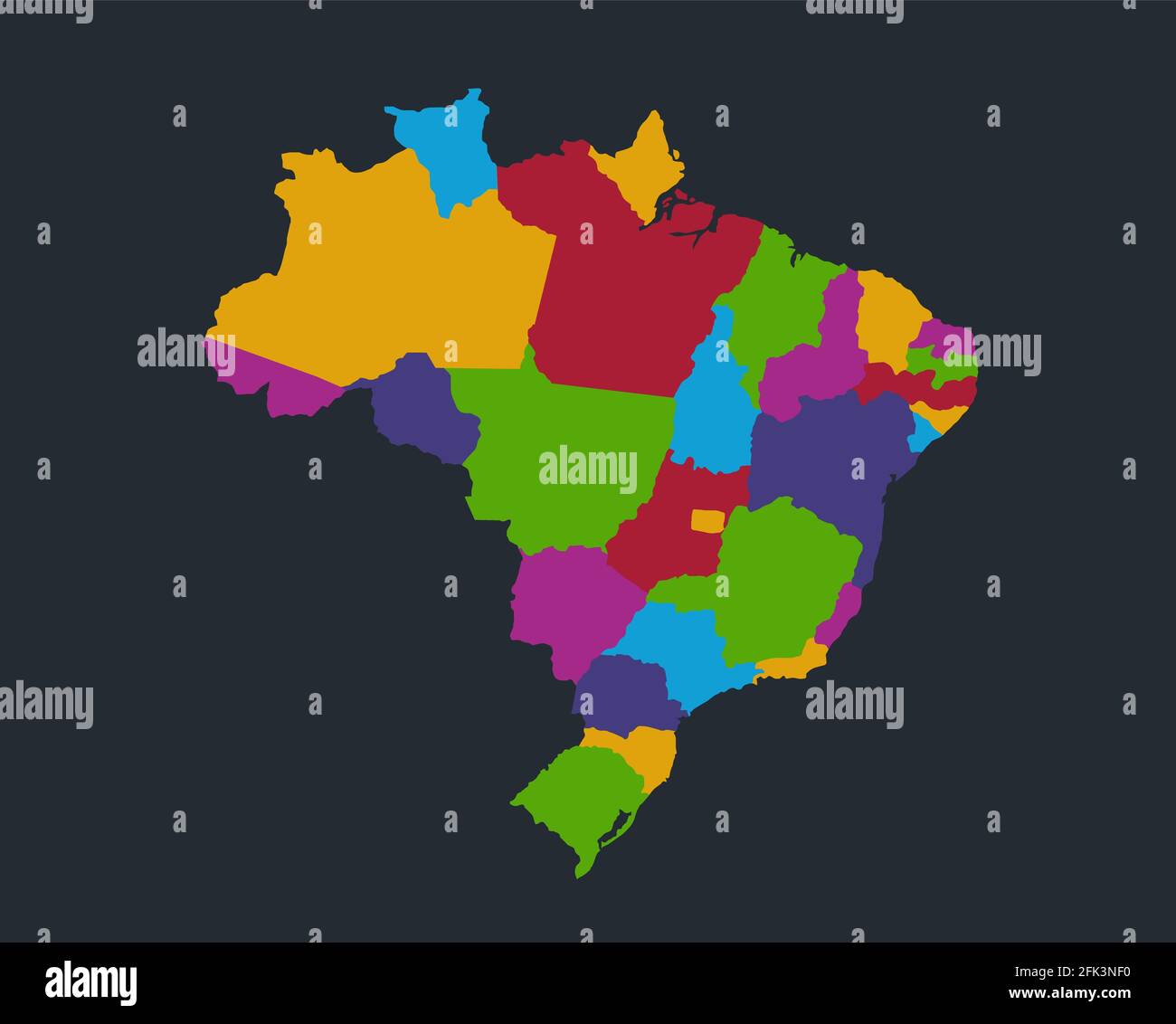 Infographics Brazil map, flat design colors, individual regions, blue ...