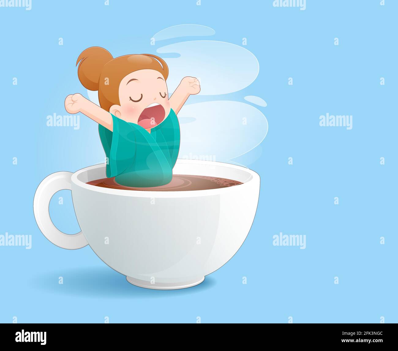 Yawning woman in a cup of black coffee, Good morning coffee cup ...