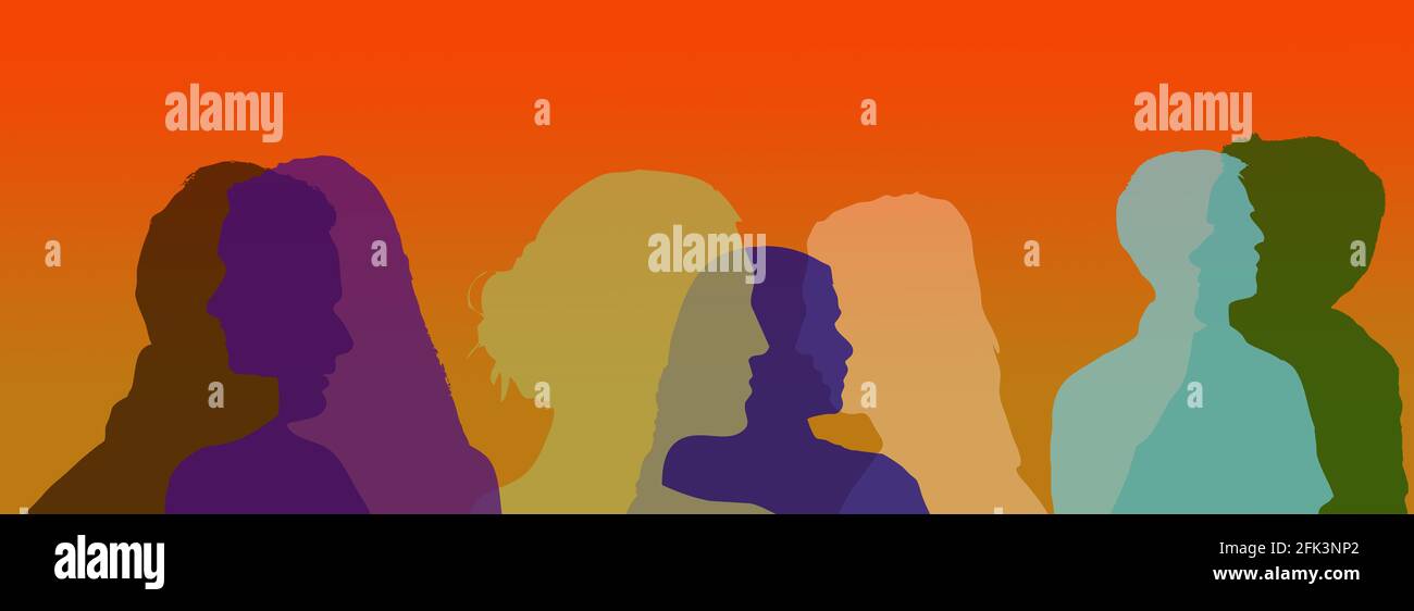 Diverse young people of various skin color and origin on coloured ...