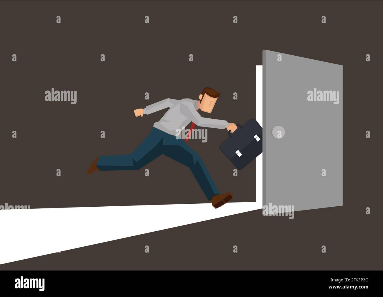 Businessman running towards a open light door. Concept of leadership ...