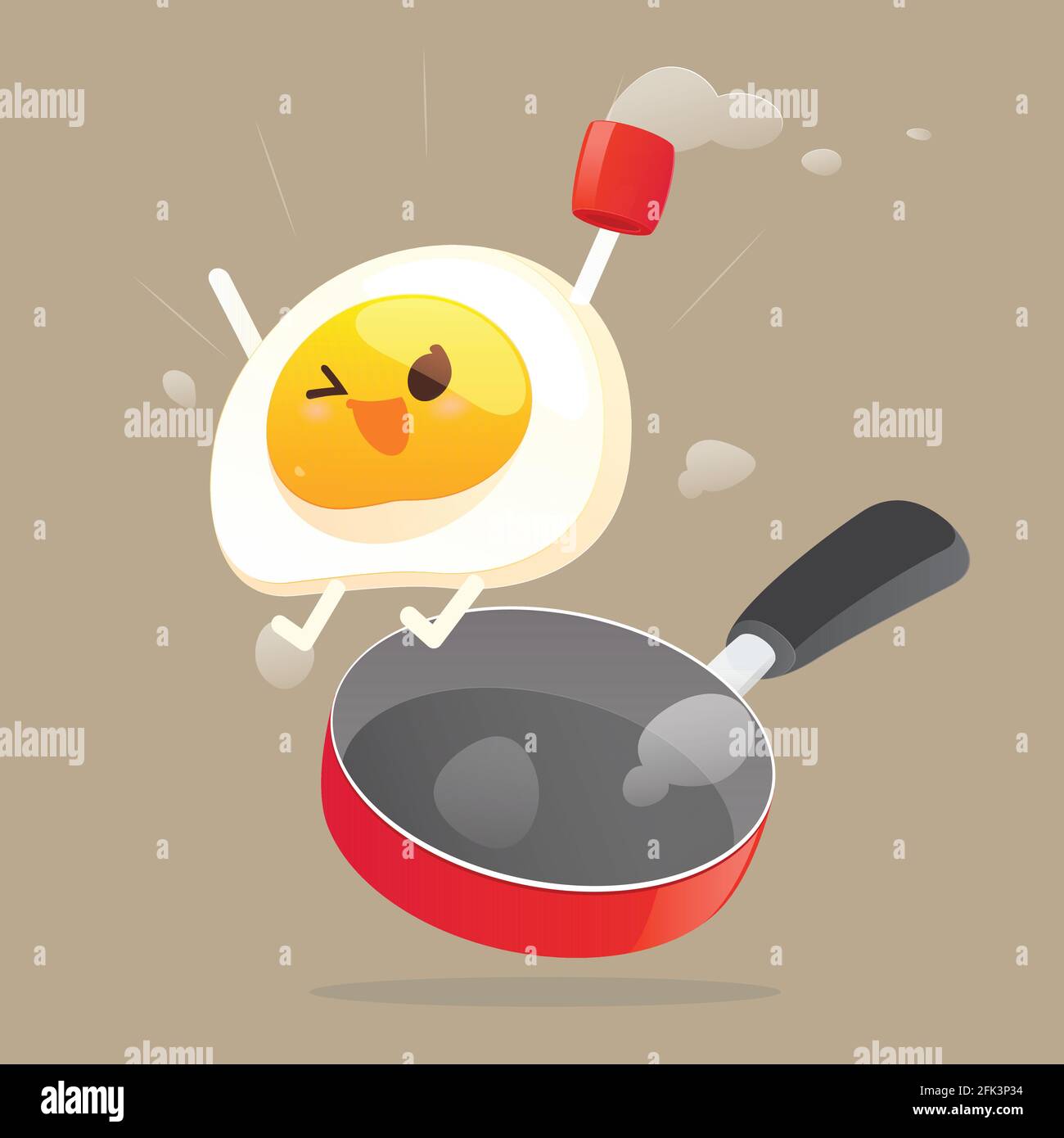 Happy fried egg wake up in the morning against brown background, Good ...