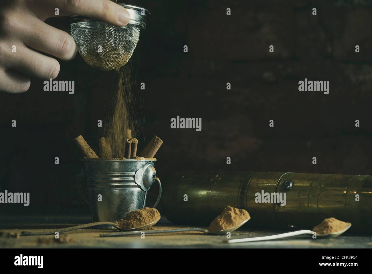 Brewed coffee powder thrown on a cup Stock Photo - Alamy