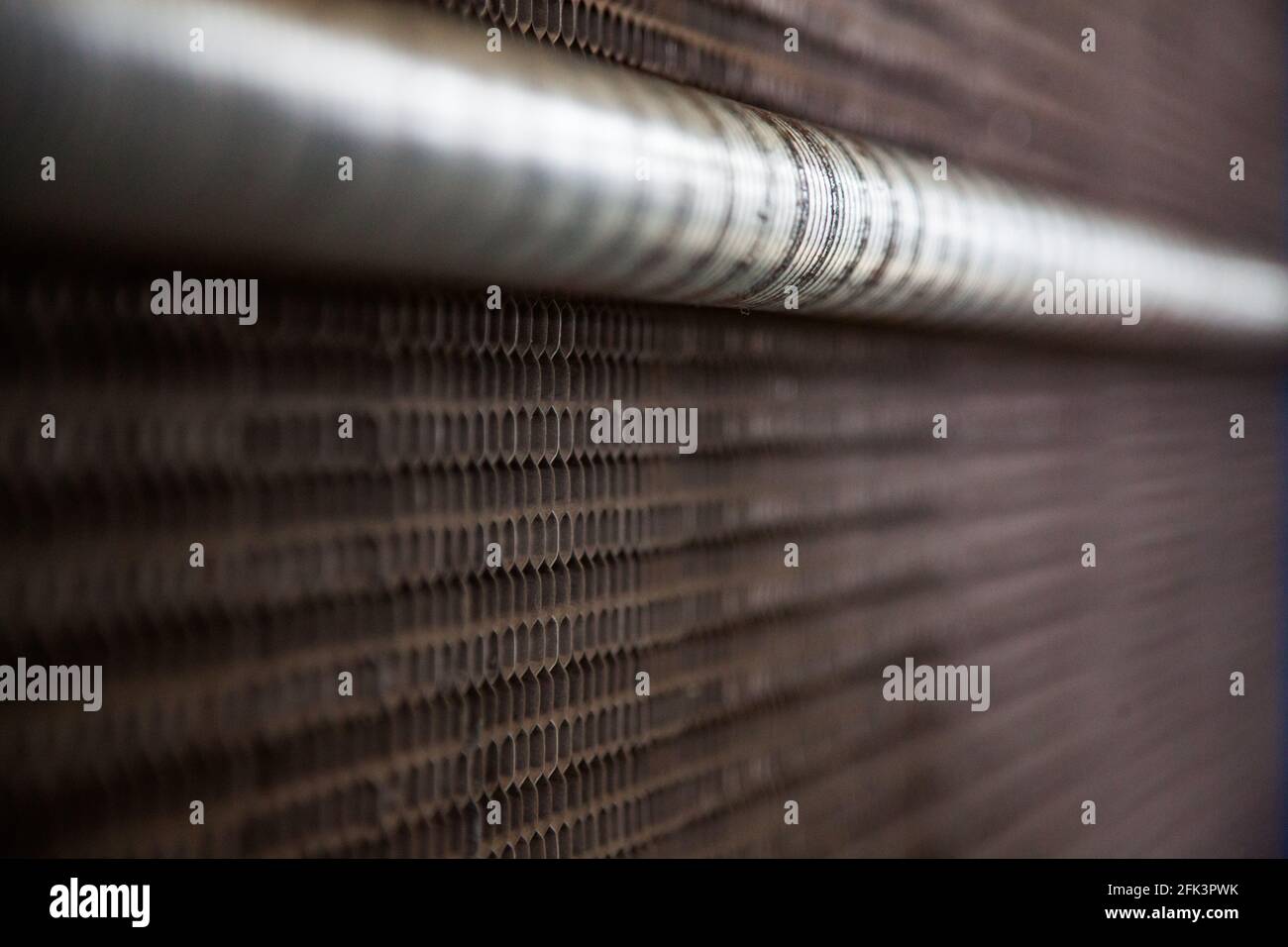 Metal industrial cooling radiator close-up. Abstract view. Low depth-of ...