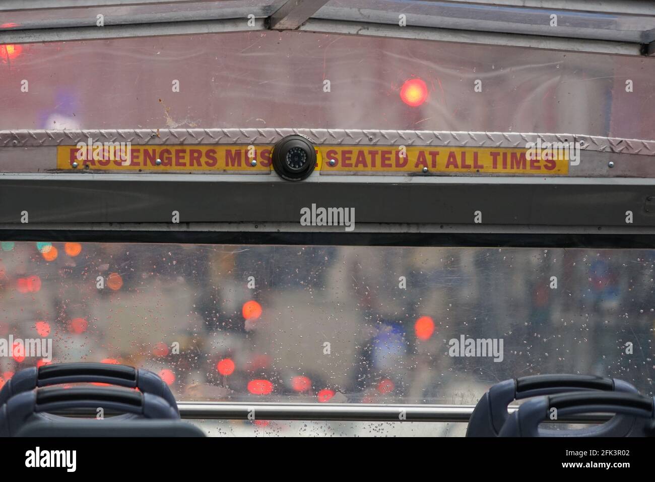 Travel USA: Warning sign for passengers in a New York City bus Stock ...