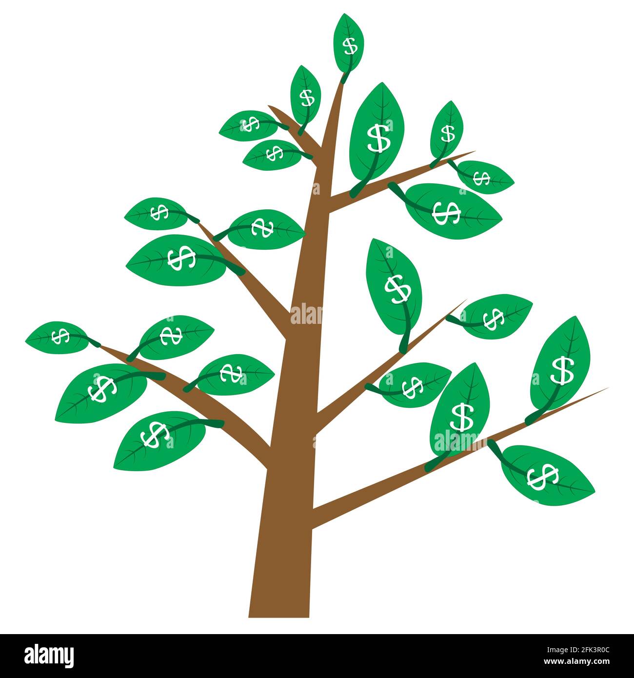money tree on white background. money tree with leaves in dollars ...