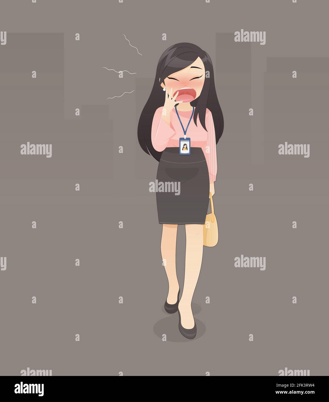 The woman in working dress is yawning while she is going to home ...