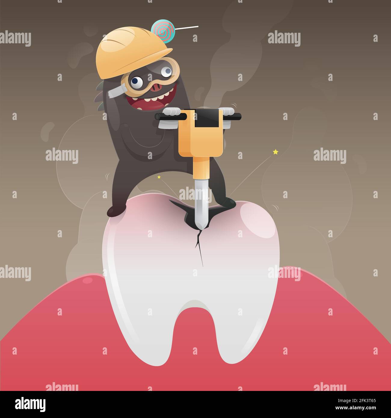 The bad monster is digging and damaging the tooth, Cartoon vector ...