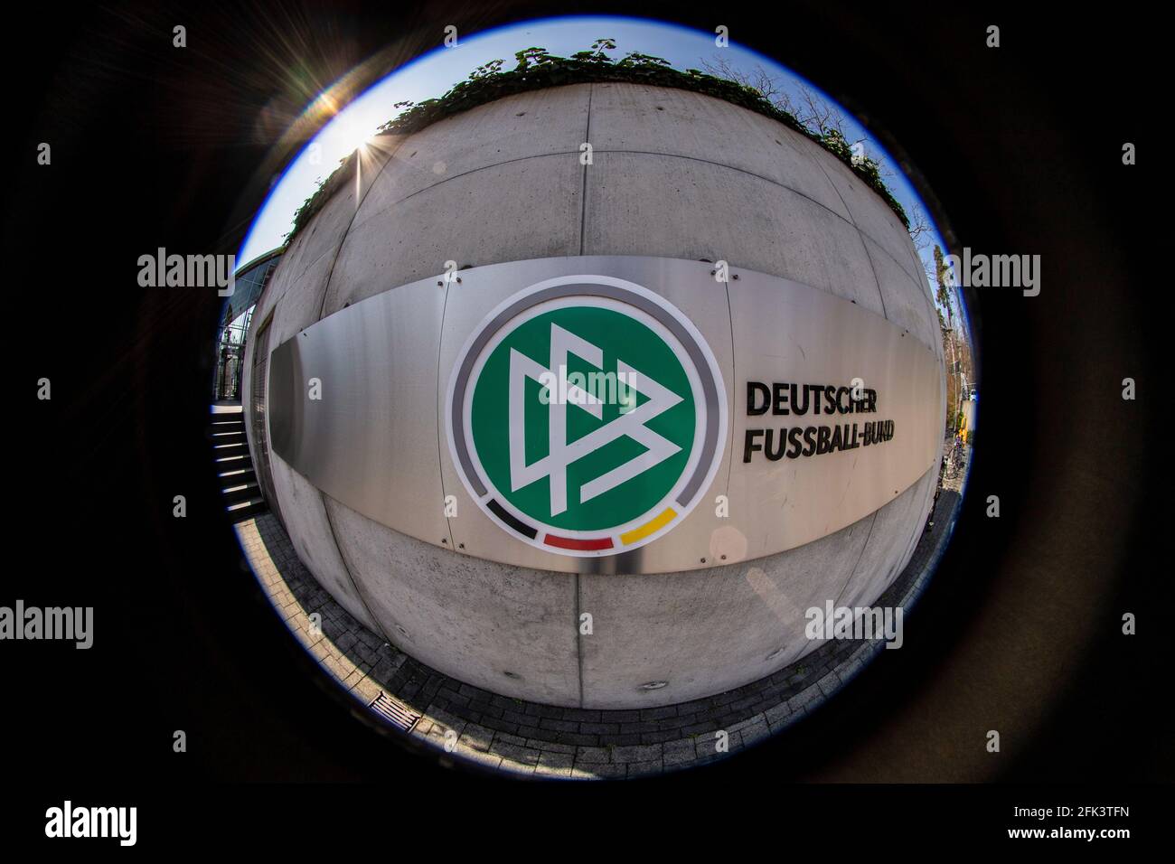 28 April 2021, Hessen, Frankfurt/Main: The logo and lettering of the ...