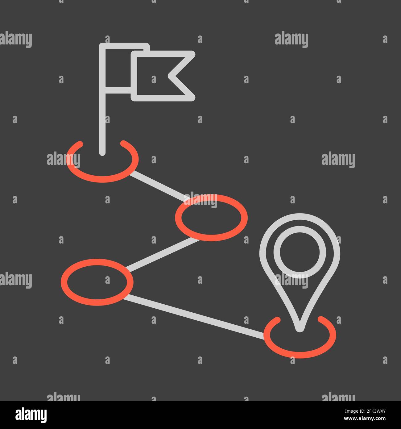 Route vector icon on dark background. Navigation sign. Graph symbol for ...