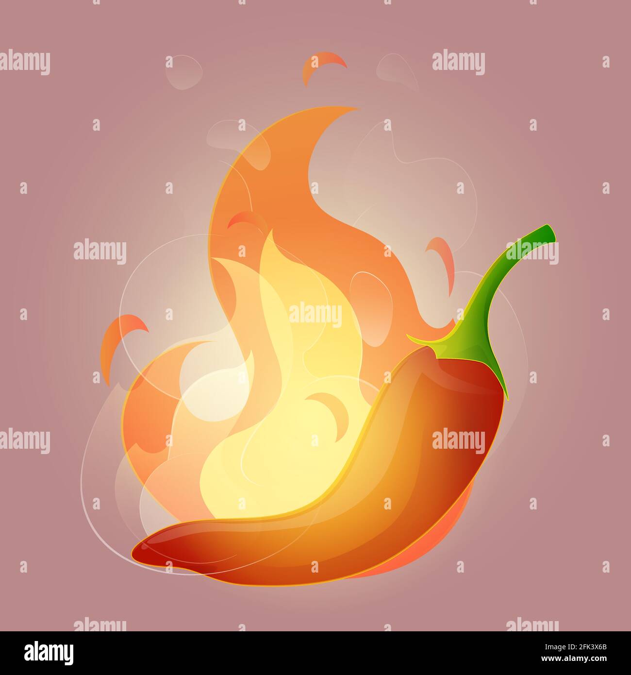 illustration Mexican Chili with a fireball on dark pink background ...