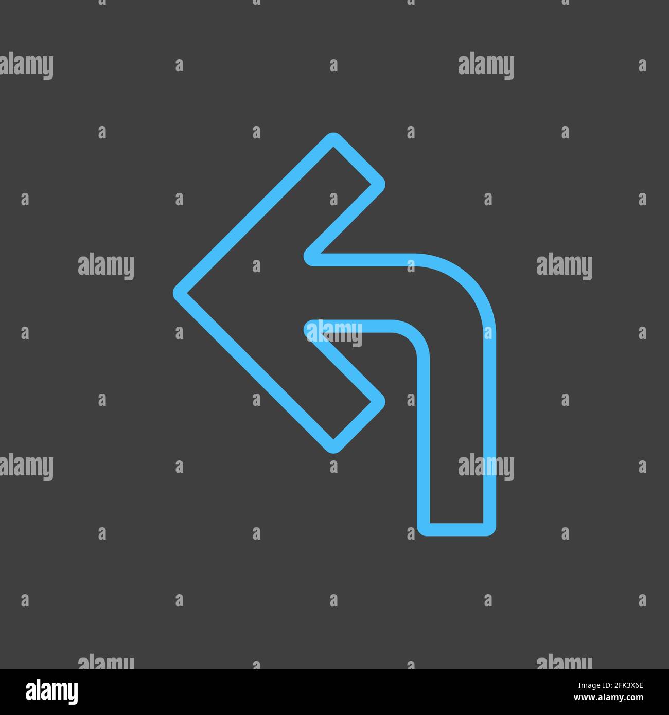 Turn left arrow vector icon on dark background. Navigation sign. Graph symbol for travel and ...