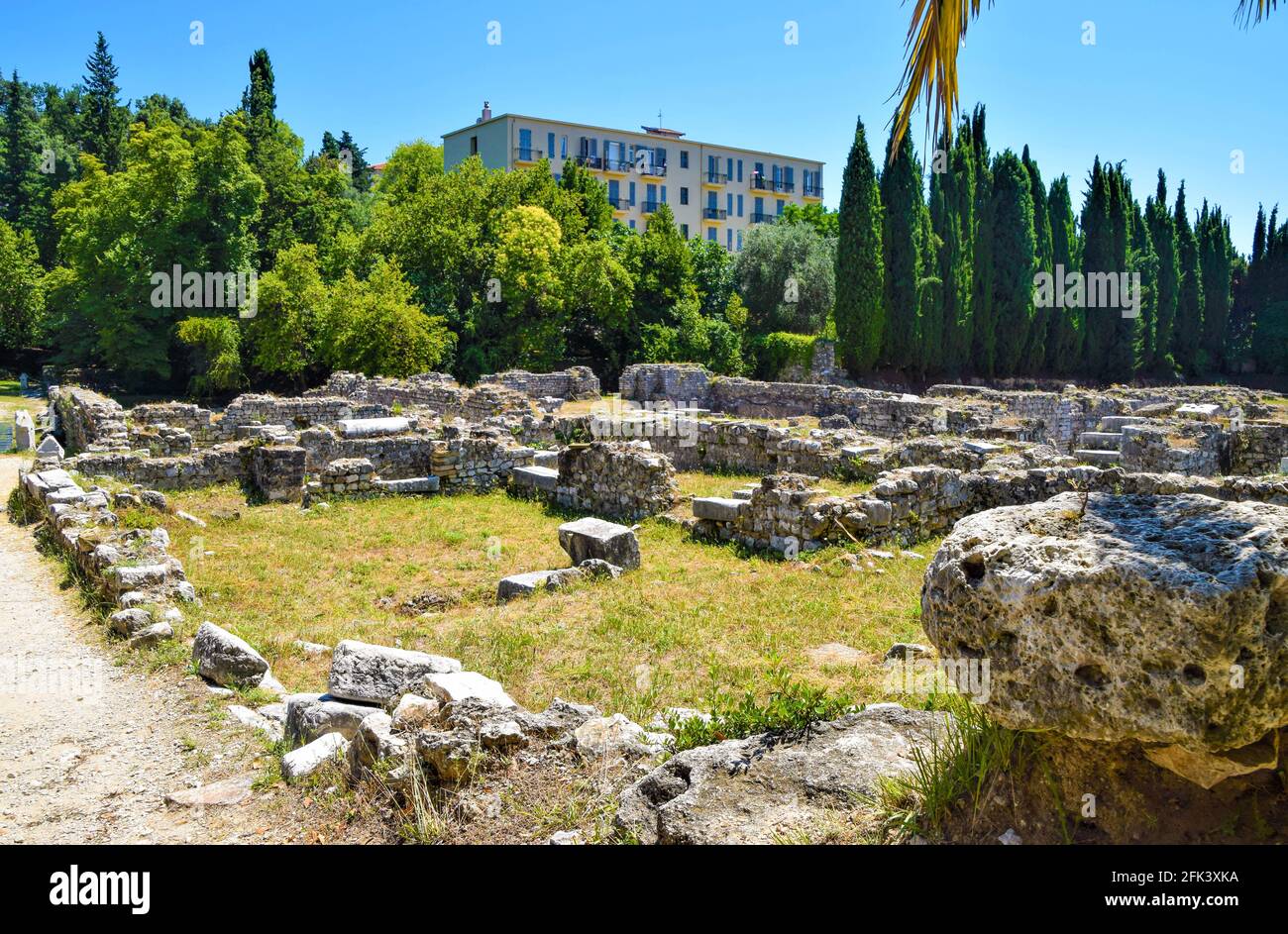 Ancient Roman baths archaeological ruins in Cimiez, Nice, South of ...