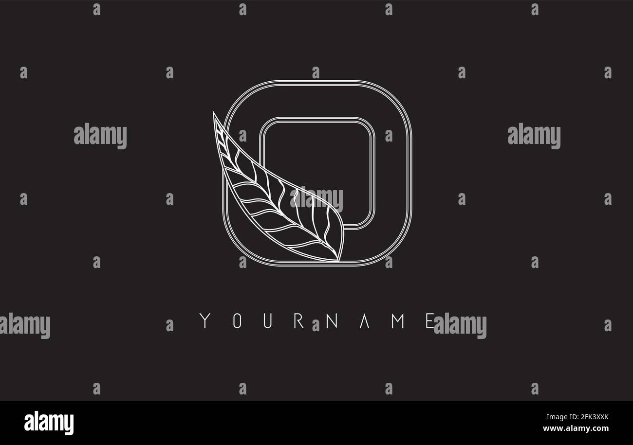 White Outline O Letter Logo with outline leaf design. Vector ...
