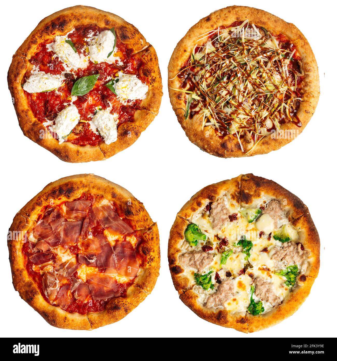 Isolated many different pizza menu design collage Stock Photo - Alamy