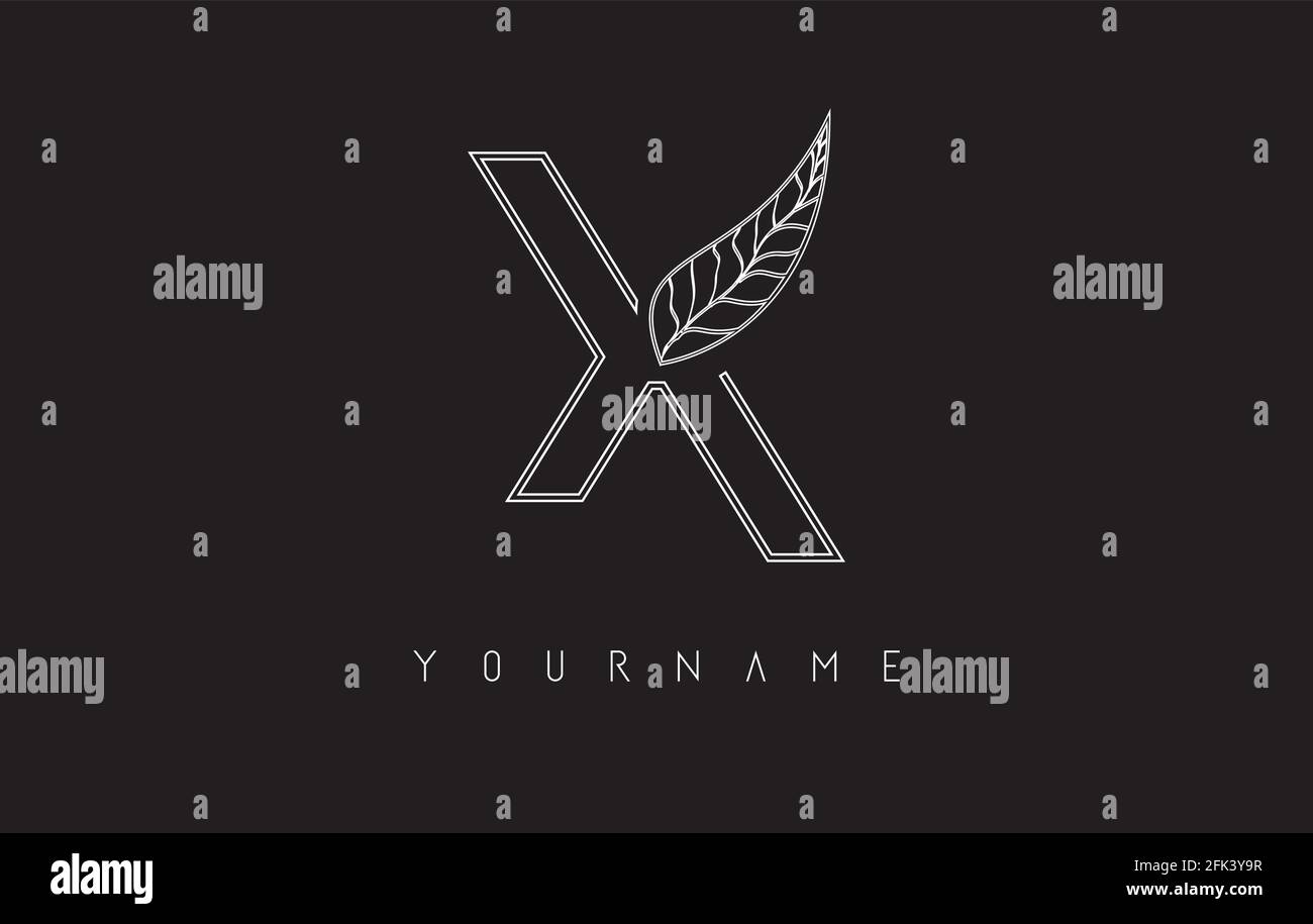 White Outline X Letter Logo with outline leaf design. Vector ...