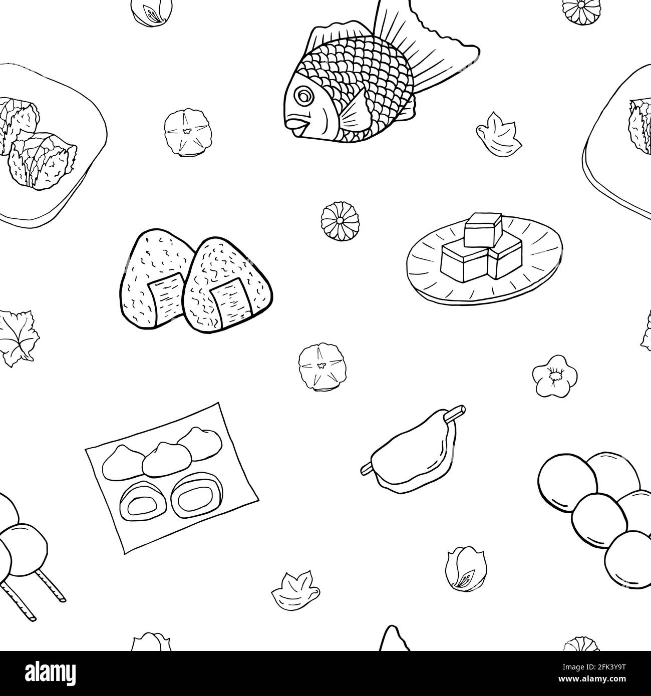 Japanese cuisine transparent seamless pattern. Design sketch element ...