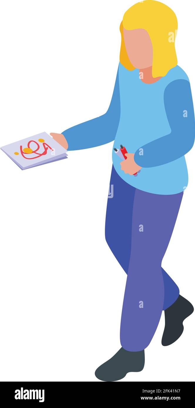 Disobedient girl drawing icon. Isometric of Disobedient girl drawing ...