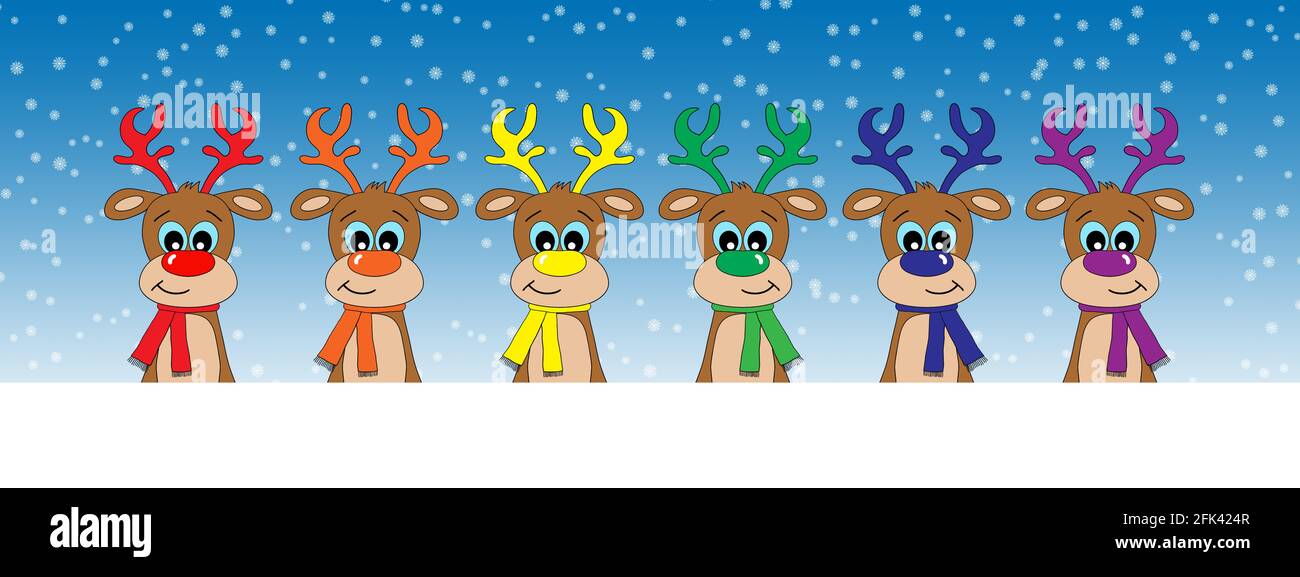 An illustration of cute hand drawn reindeer with noses and antlers in ...