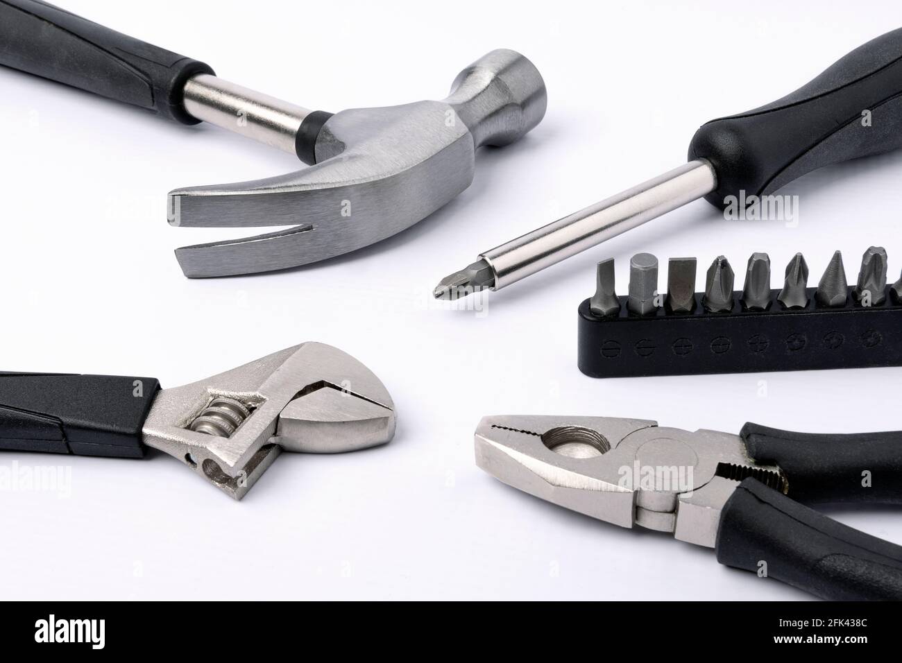 Set of metal working tools on white background Stock Photo - Alamy
