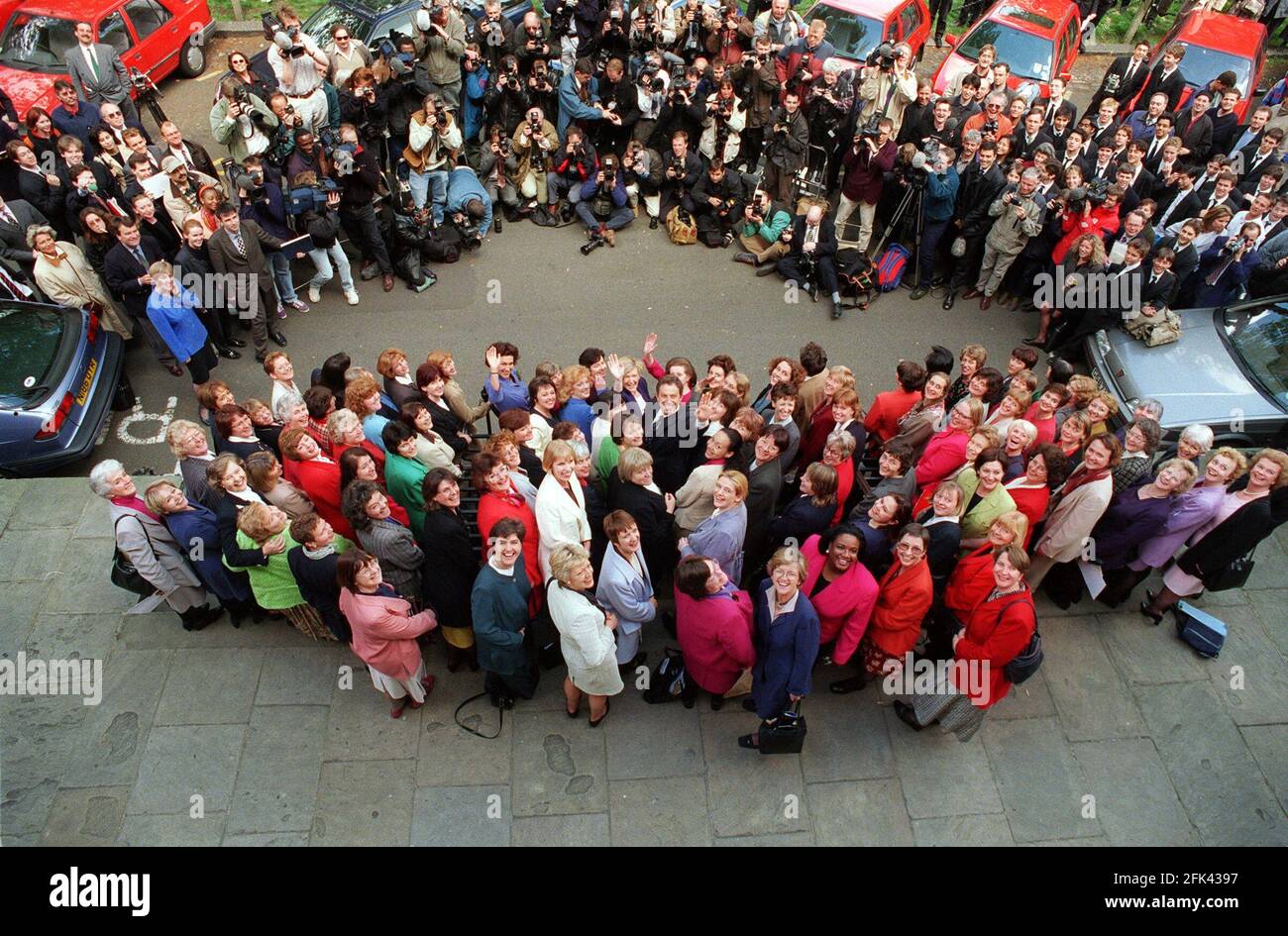 BLAIR AND THE WOMEN OF THE PLP OUTSIDE CURCH HOUSE JUST AFTER THE 97 ...