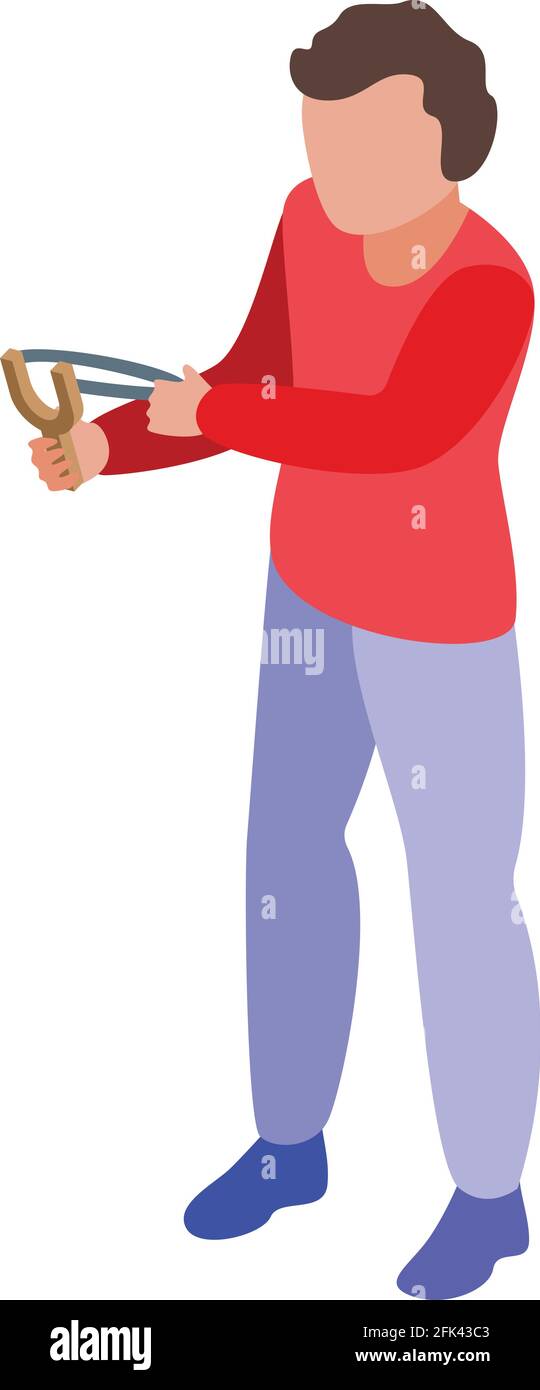 Disobedient boy with slingshot icon. Isometric of Disobedient boy with ...