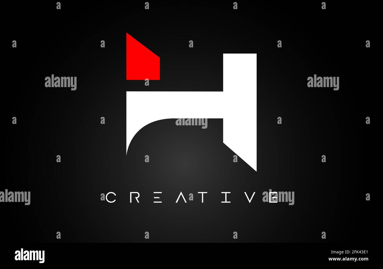 H Letter Design Logo with White and Red colors on a Black background ...