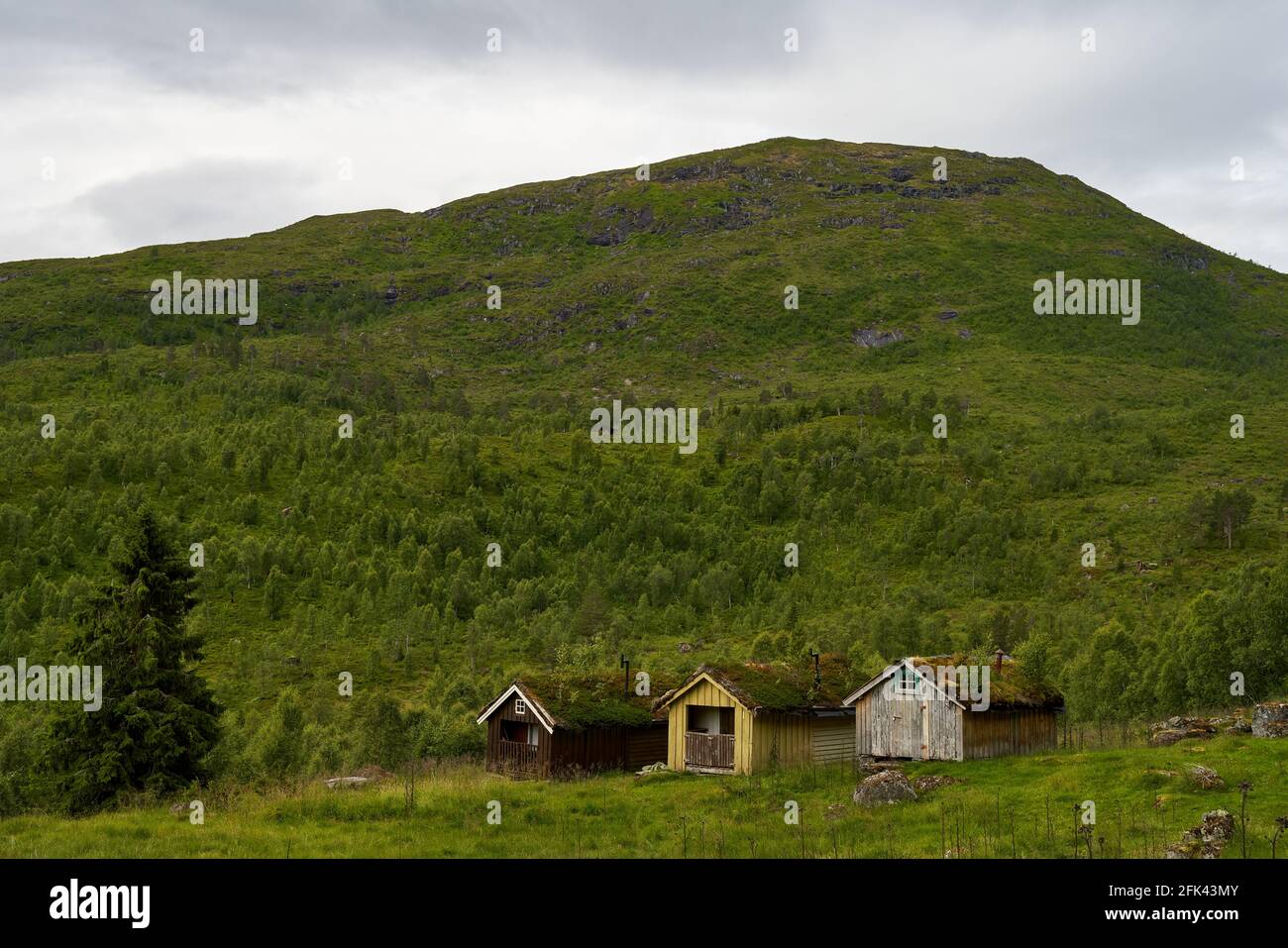 Beautiful mountainous landscape with greenery and cabins in Western ...