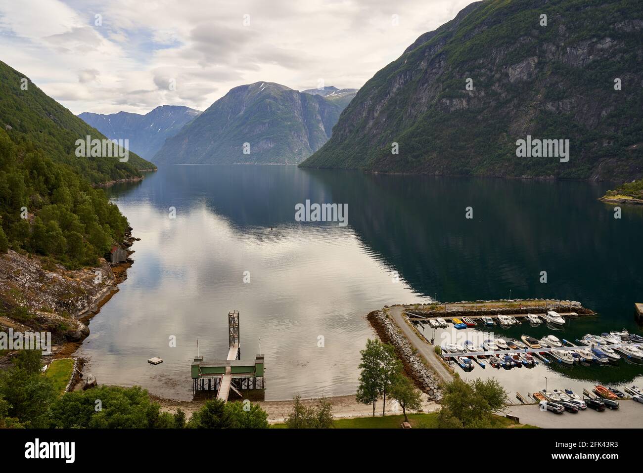Beautiful view of Norwegian fjords under a cloudy sky in midfjord near ...