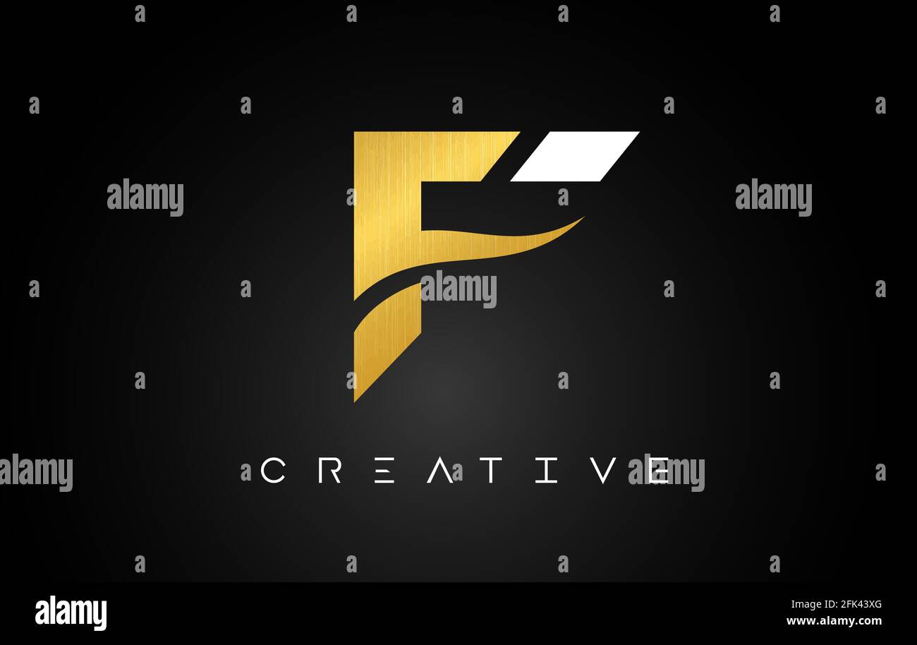 F Golden Letter Logo with Creative Modern Look and Gold Texture. Metal ...