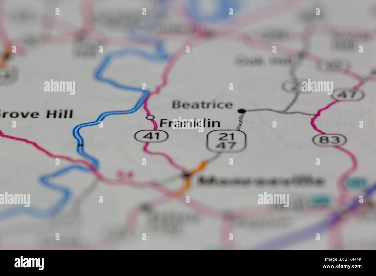 Franklin Alabama USA shown on a geography map or road map Stock Photo ...