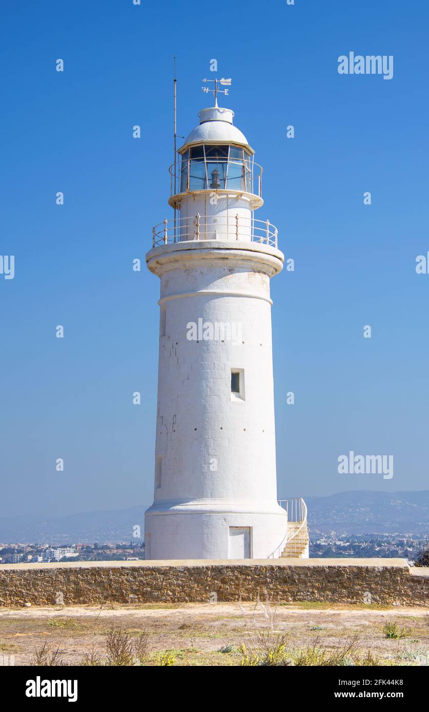 White lighthouse at Paphos historic sight Stock Photo - Alamy