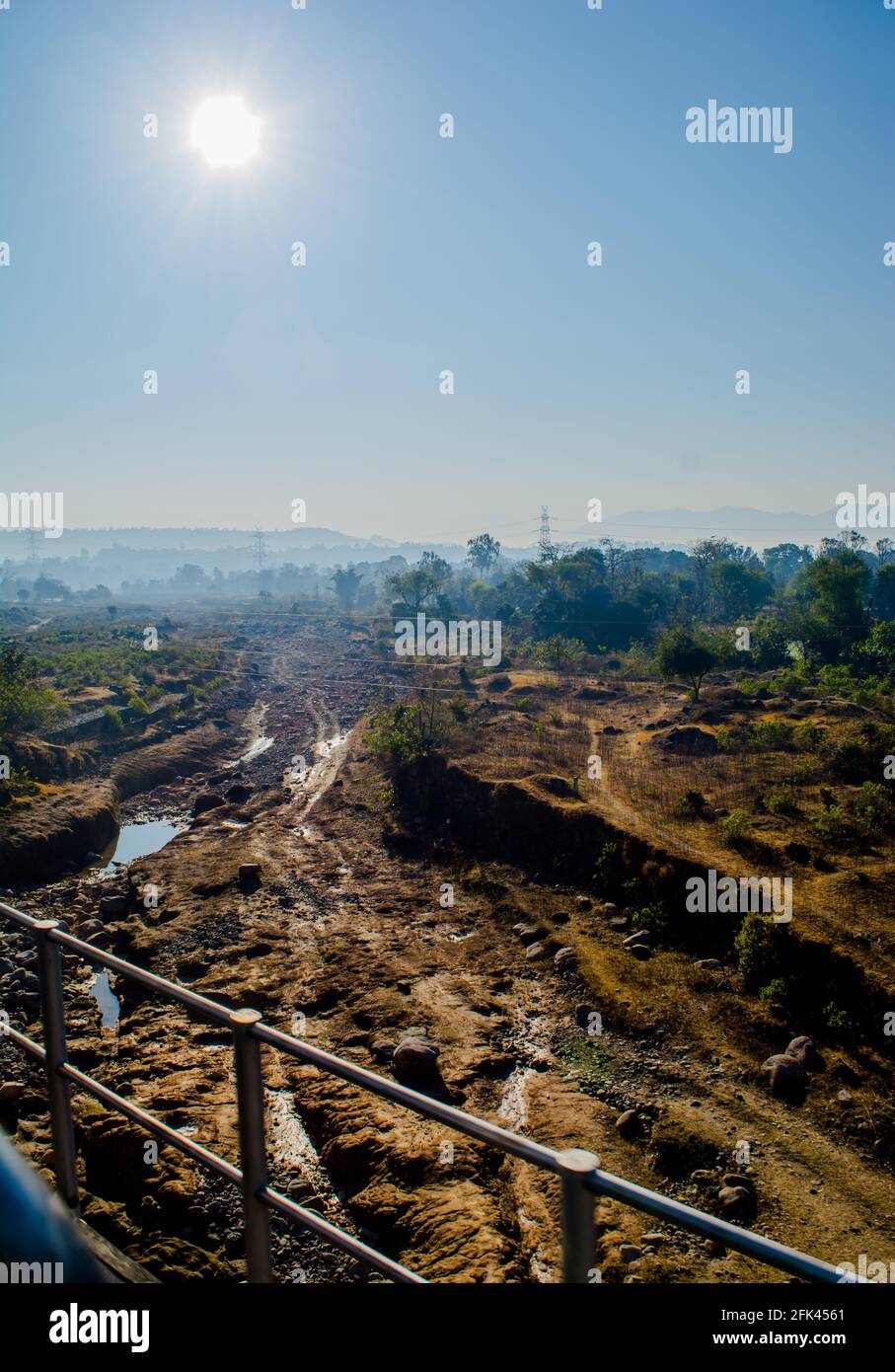 Scenic Aerial Scene - River between two mountains of himalayas, aerial ...