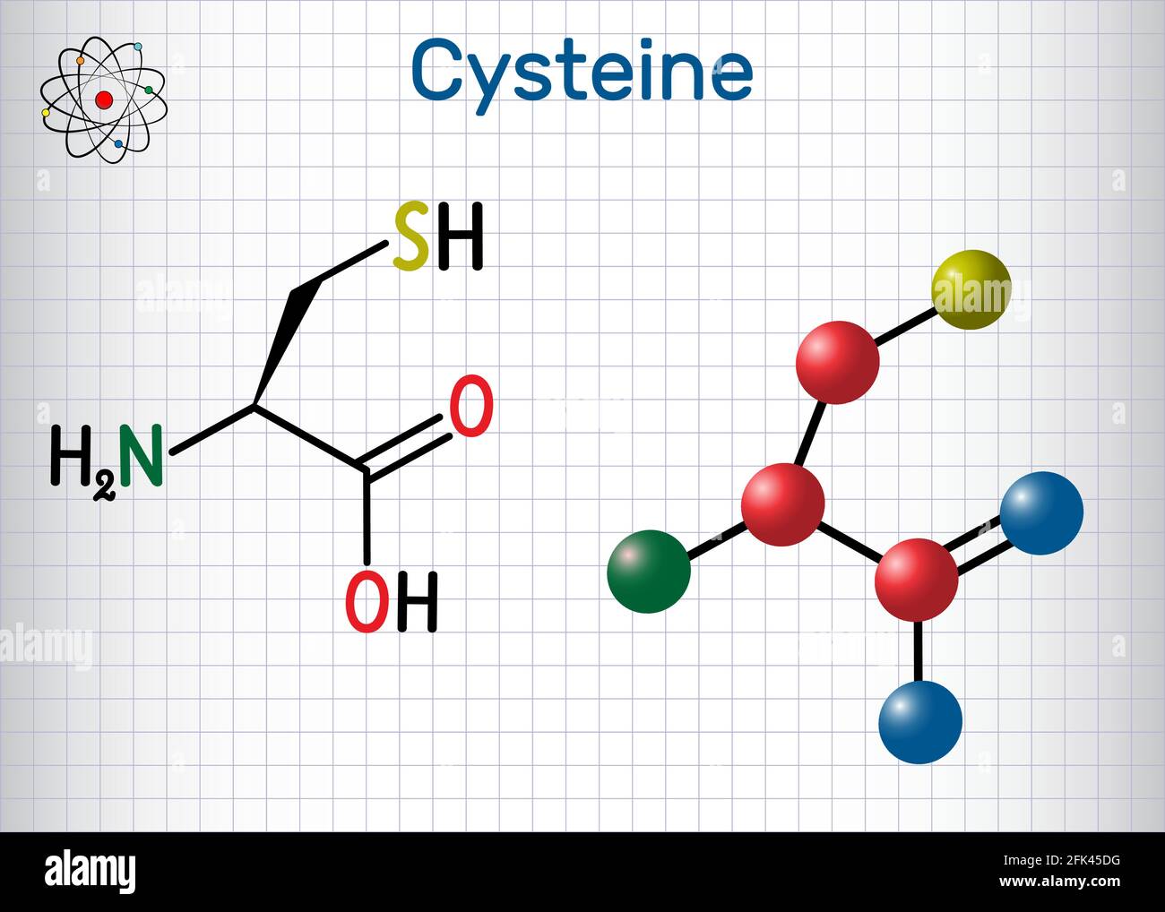Cysteine (L-cysteine, Cys, C) proteinogenic amino acid molecule. Sheet ...