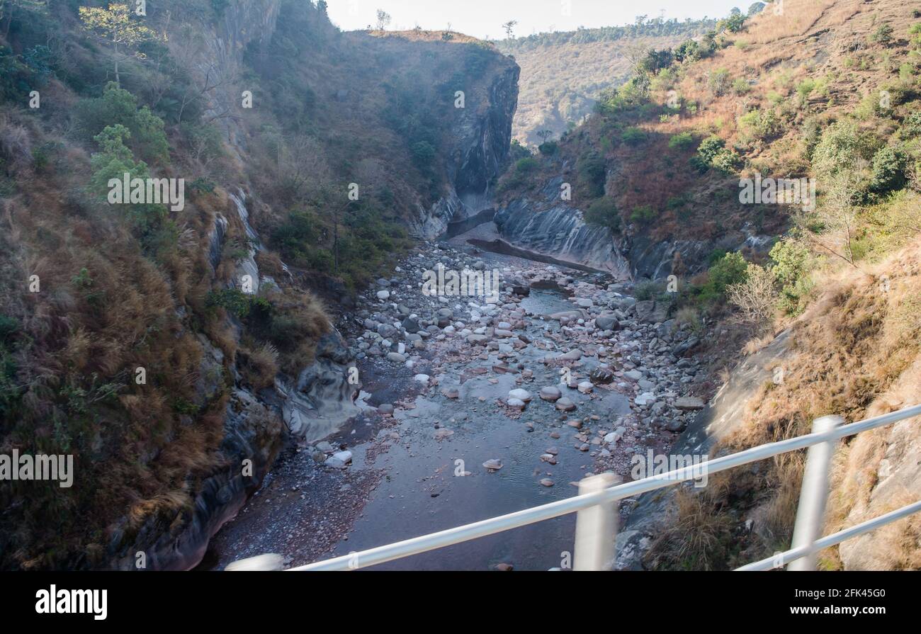 Scenic Aerial Scene - River between two mountains of himalayas, aerial ...