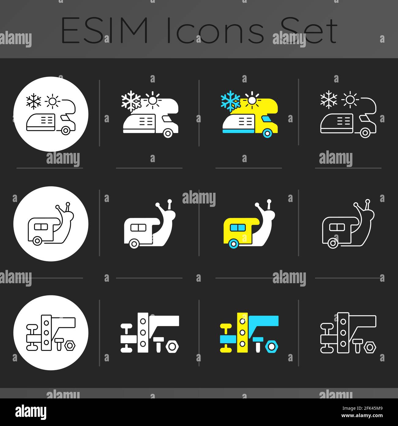 Nomadic vacations dark theme icons set Stock Vector Image & Art - Alamy