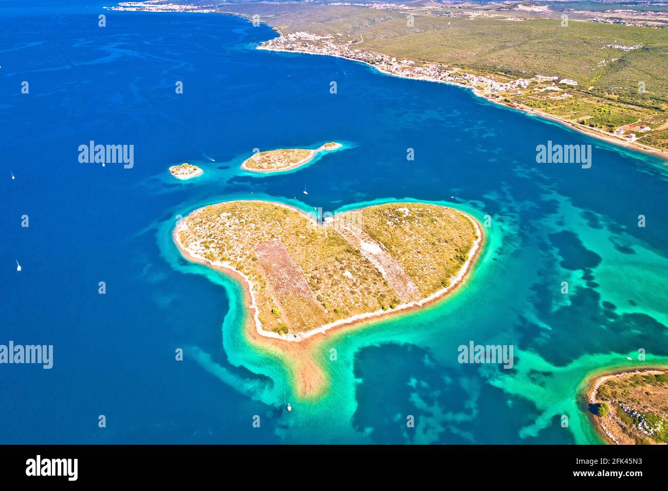 Heart shaped island of Galesnjak in Zadar archipelago aerial view ...
