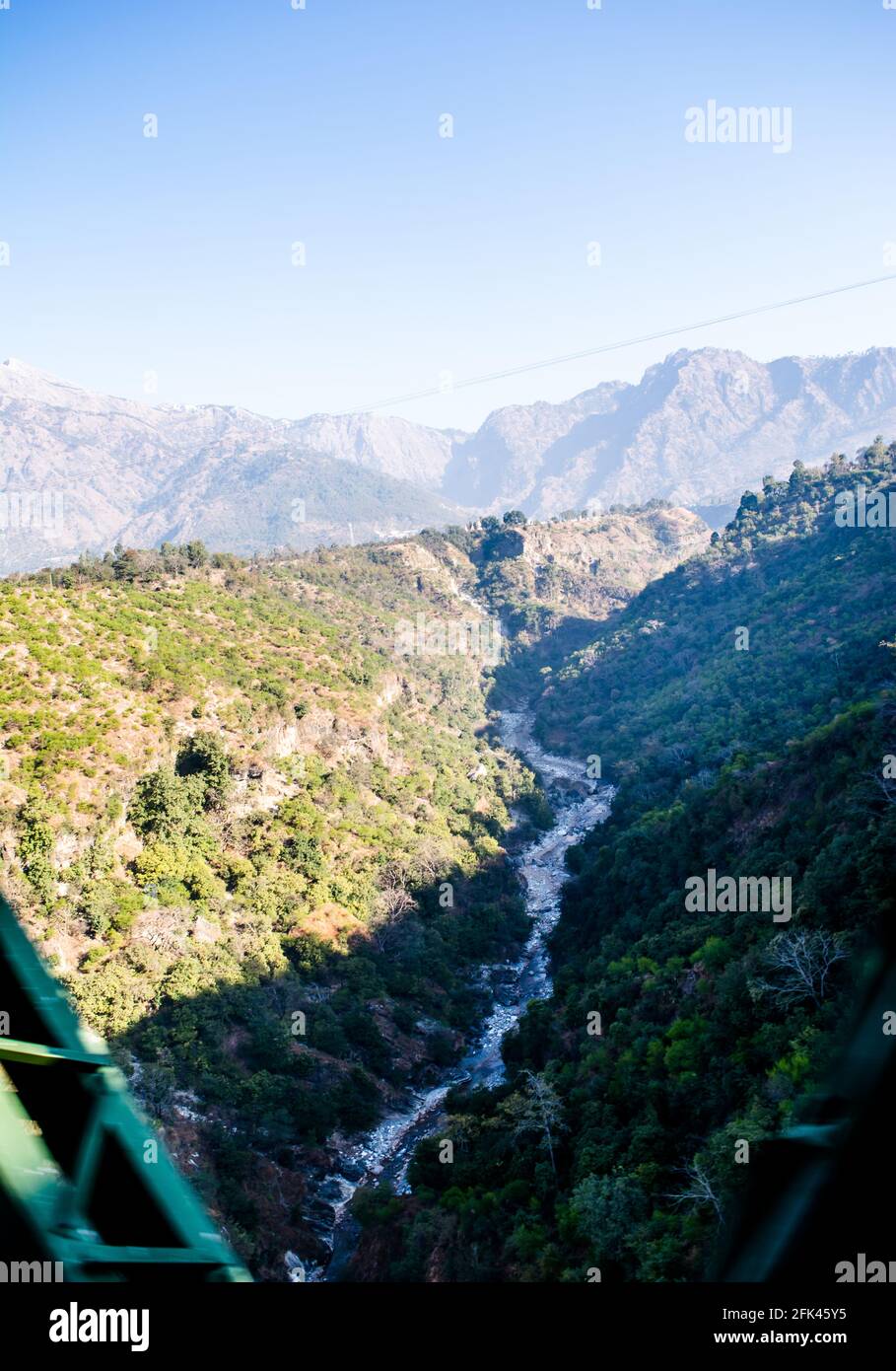 Scenic Aerial Scene - River between two mountains of himalayas, aerial ...