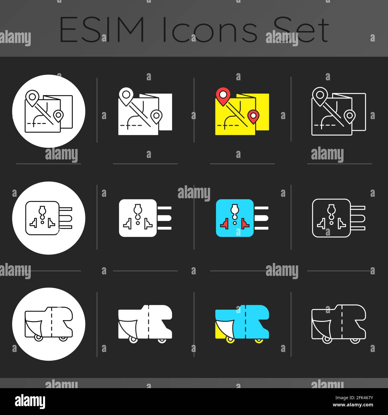 Travel dark theme icons set Stock Vector Image & Art - Alamy