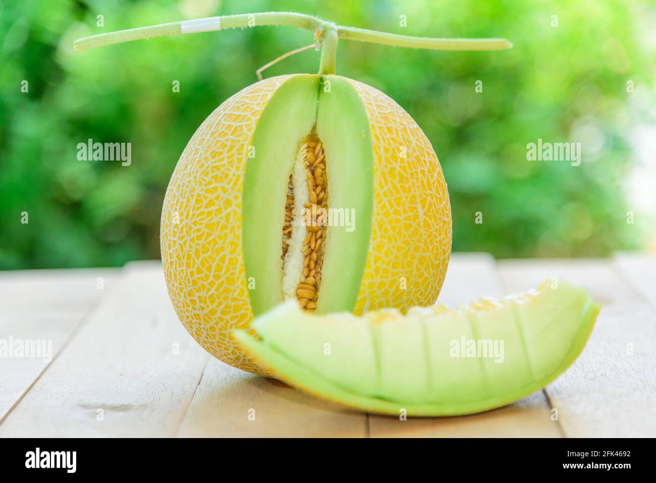Fresh yellow galia melon in dish Stock Photo - Alamy