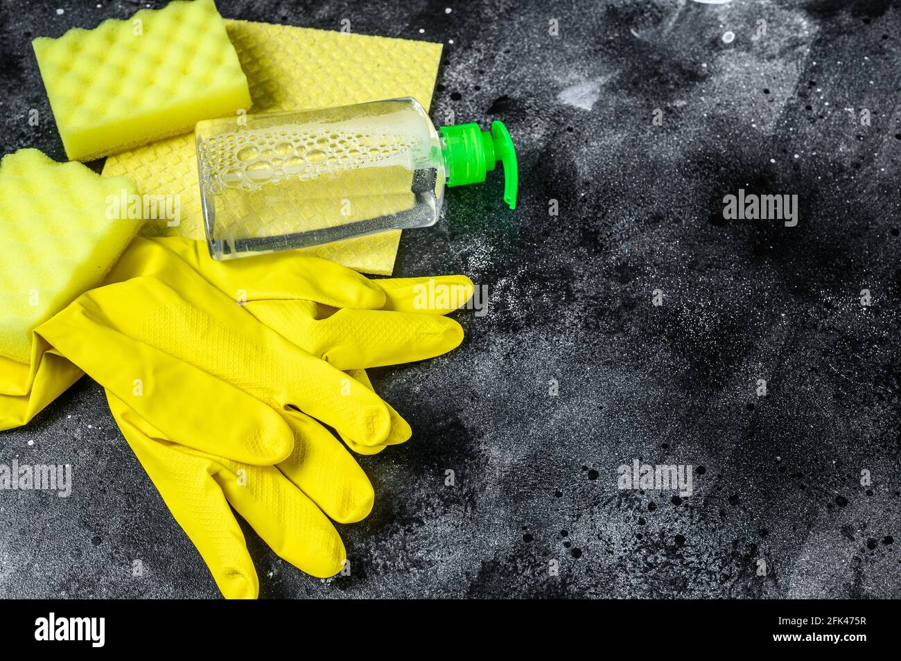 Kitchen yellow cleaning concept, housecleaning, hygiene, spring, chores ...