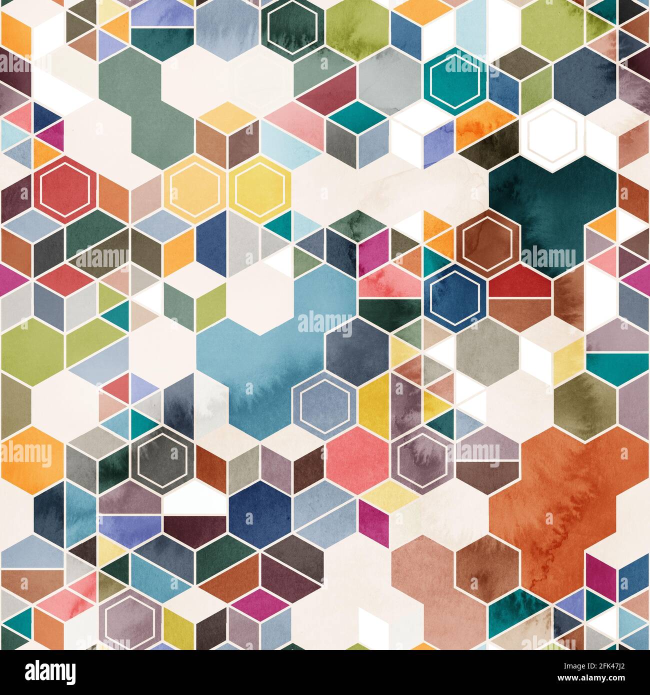 Seamless pattern of hexagons in random colors in watercolor Stock Photo ...