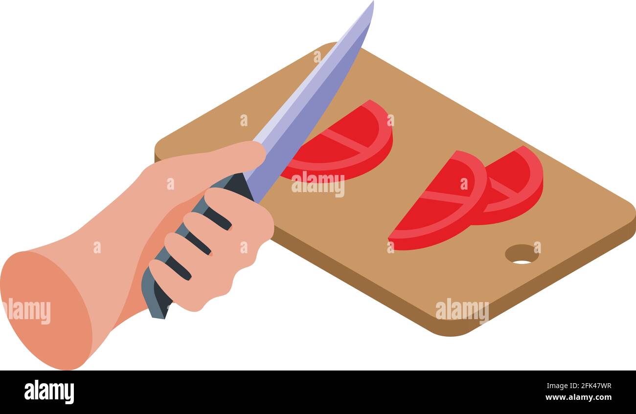Cutting food hand icon. Isometric of Cutting food hand vector icon for ...