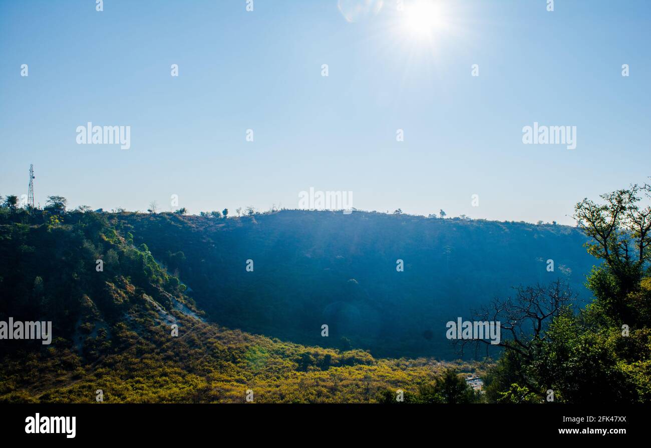 Scenic Aerial Scene - River between two mountains of himalayas, aerial ...