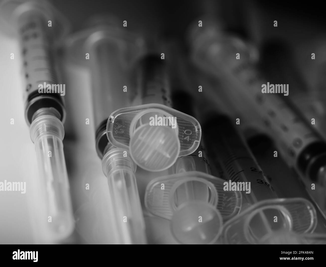 Several syringe on white table prepared for injection in hospital ...