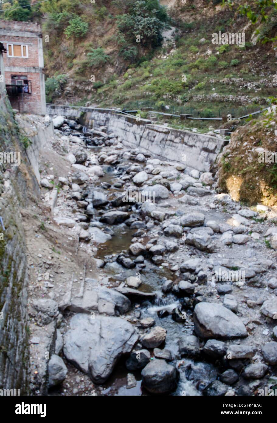Scenic Aerial Scene - River between two mountains of himalayas, aerial ...
