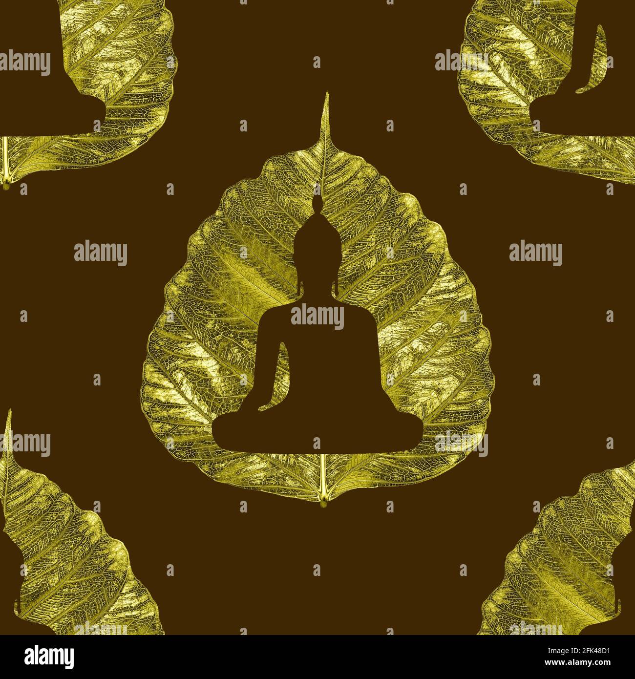 Seamless pattern Buddha statue shape of sitting on a gold leaf or Pho ...