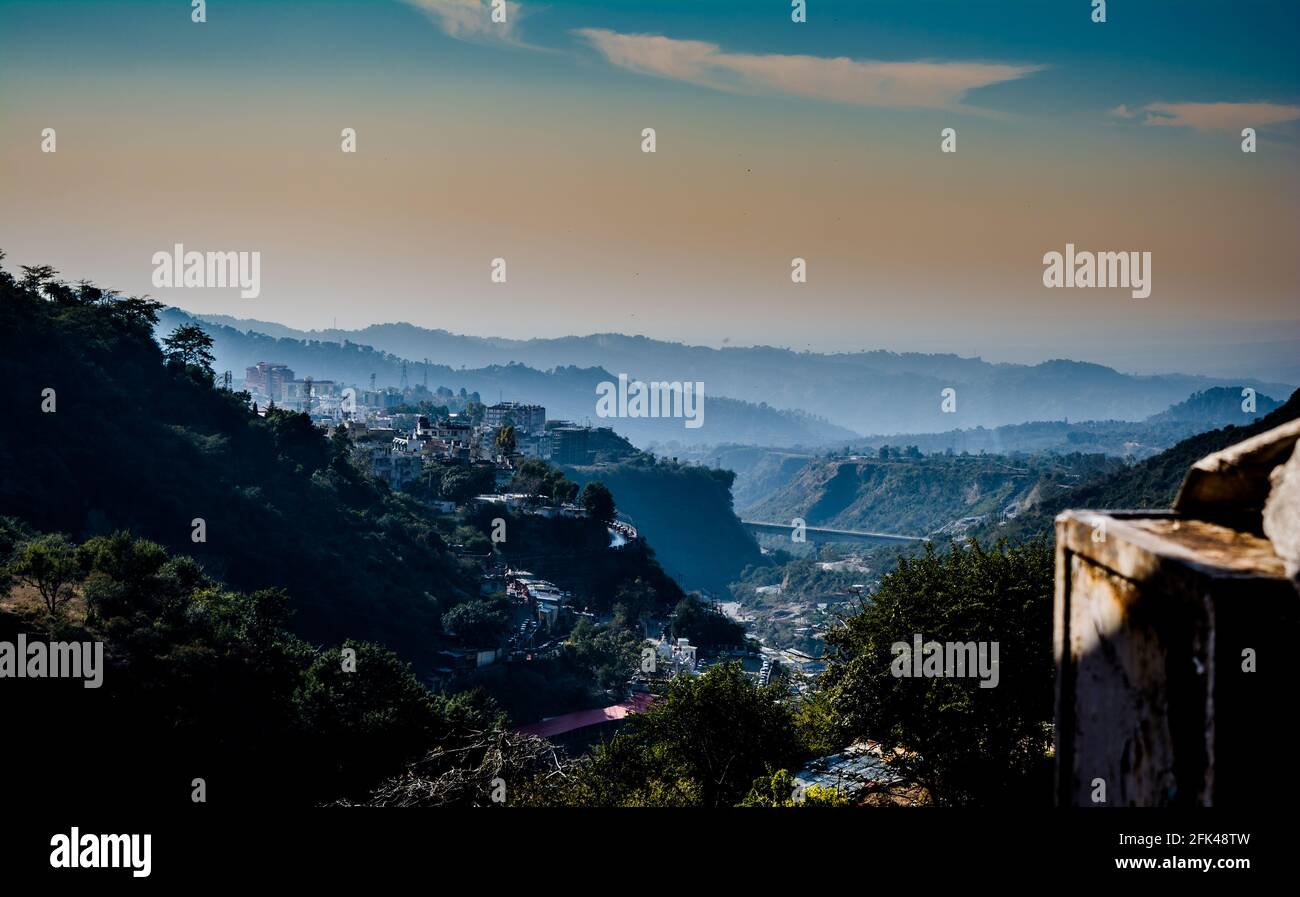 Scenic Aerial Scene - River between two mountains of himalayas, aerial ...